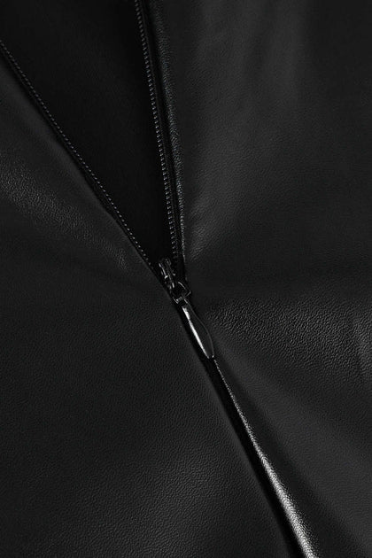 Asymmetric Shoulder Faux Leather Slit Maxi Dress Holykitygirl