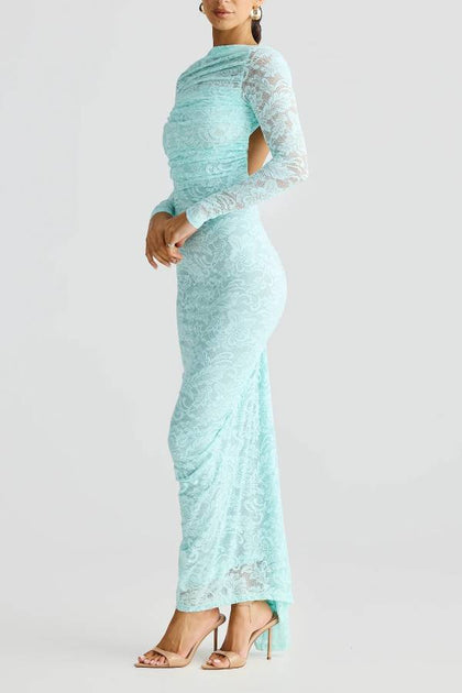Lace pleated open back slim long dress – HolyKityGirl