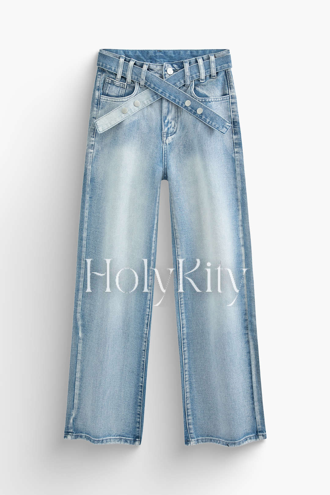 Cross Belt Straight Leg Jeans