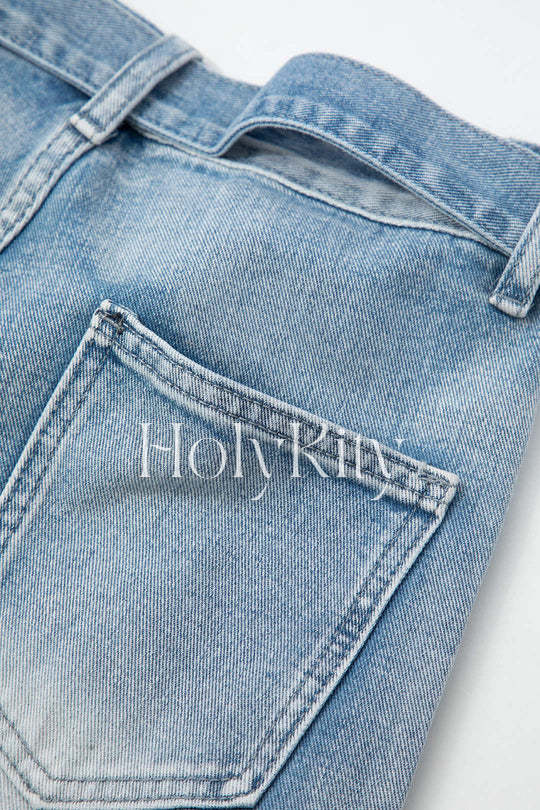 Cross Belt Straight Leg Jeans
