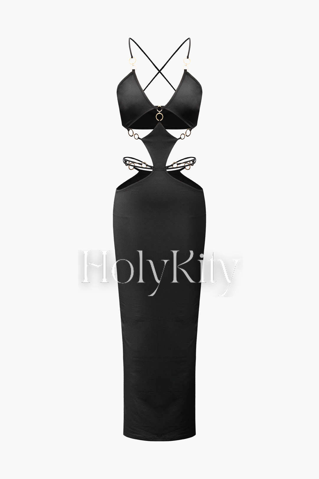 O-rings Cut out Cross Back Midi Dress