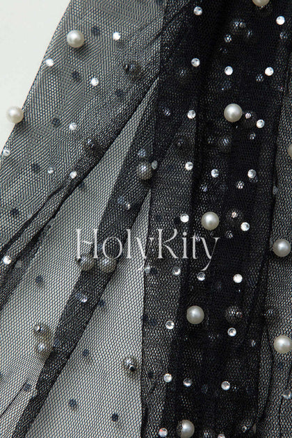 Sheer Mesh Pearl & Rhinestone Decor Maxi Dress – HolyKityGirl