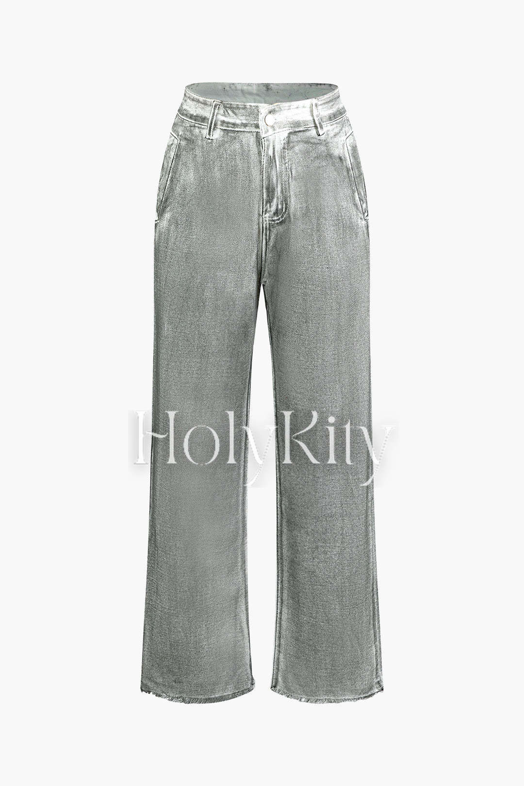 Distressed Frayed Hem Straight Leg Jeans
