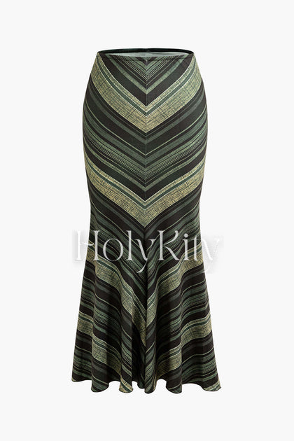 V-shape Pattern Stripe Mermaid Maxi Skirt – HolyKityGirl